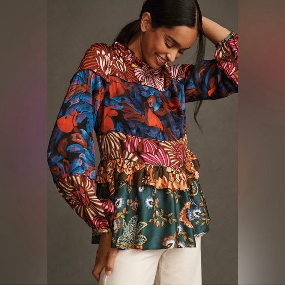 FARM Rio | Tops | Farm Rio Colorful Floral Ruffle Blouse | Poshmark